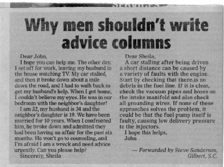 Why Men Shouldn t Write Advice Columns JAY VERSLUIS Why Men Shouldn t Write Advice Columns JAY VERSLUIS